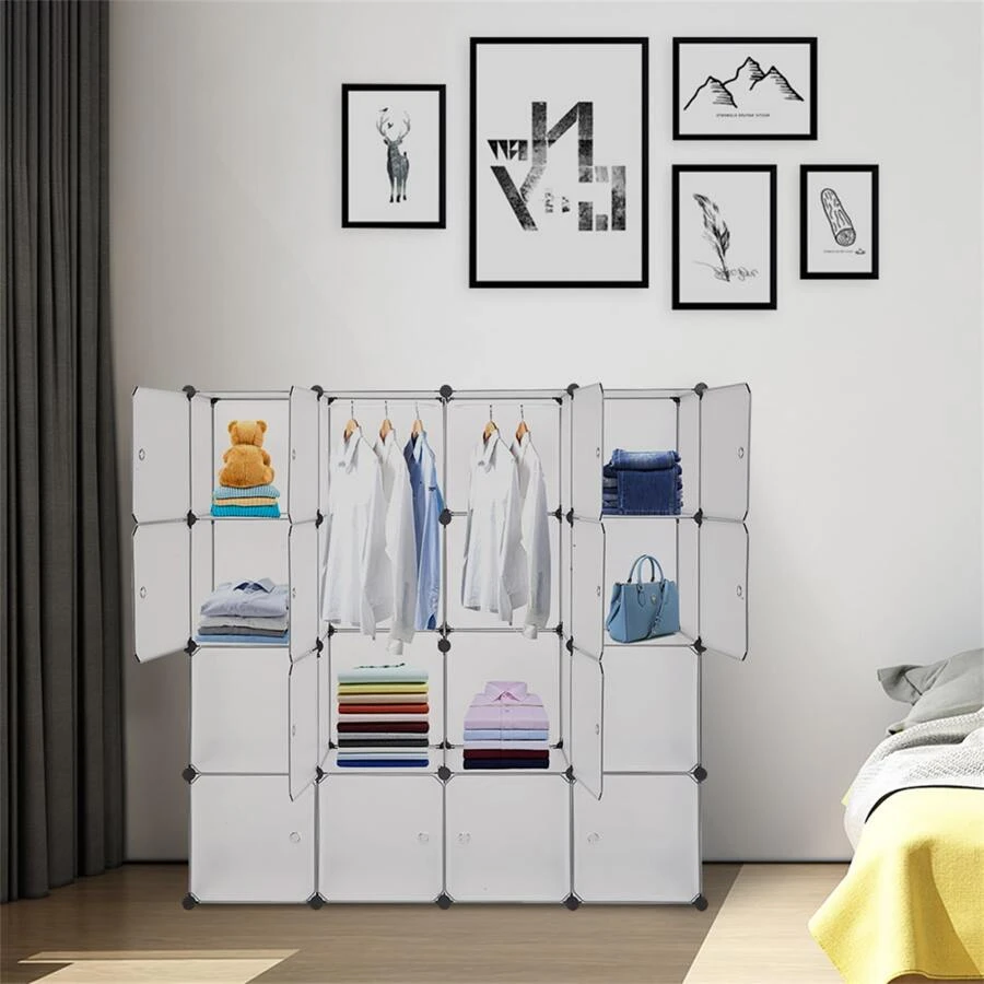 Modular Closet Organizer Plastic Cabinet, 16 Cube Wardrobe Cubby ...