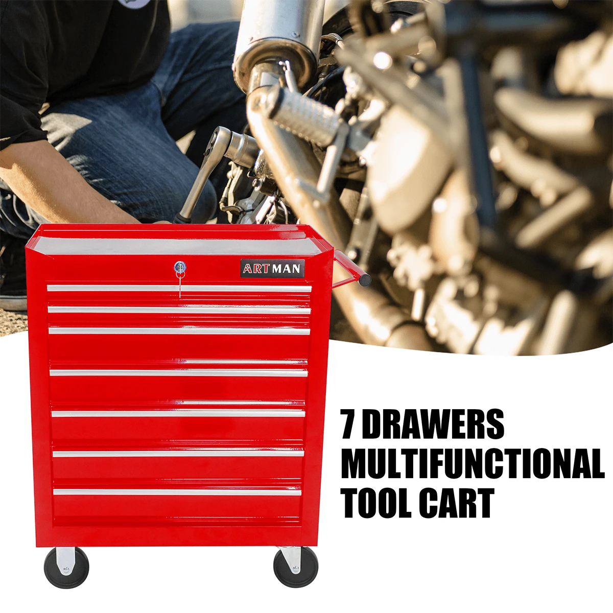 Rolling Tool Chest with 7-Drawer Tool Box with Wheels Multifunctional Tool Cart Mechanic Tool ...