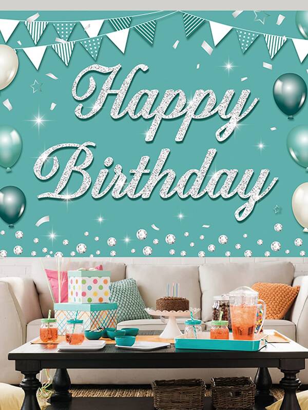Birthday Party Indoor/outdoor Decor Blue Happy Birthday Background ...