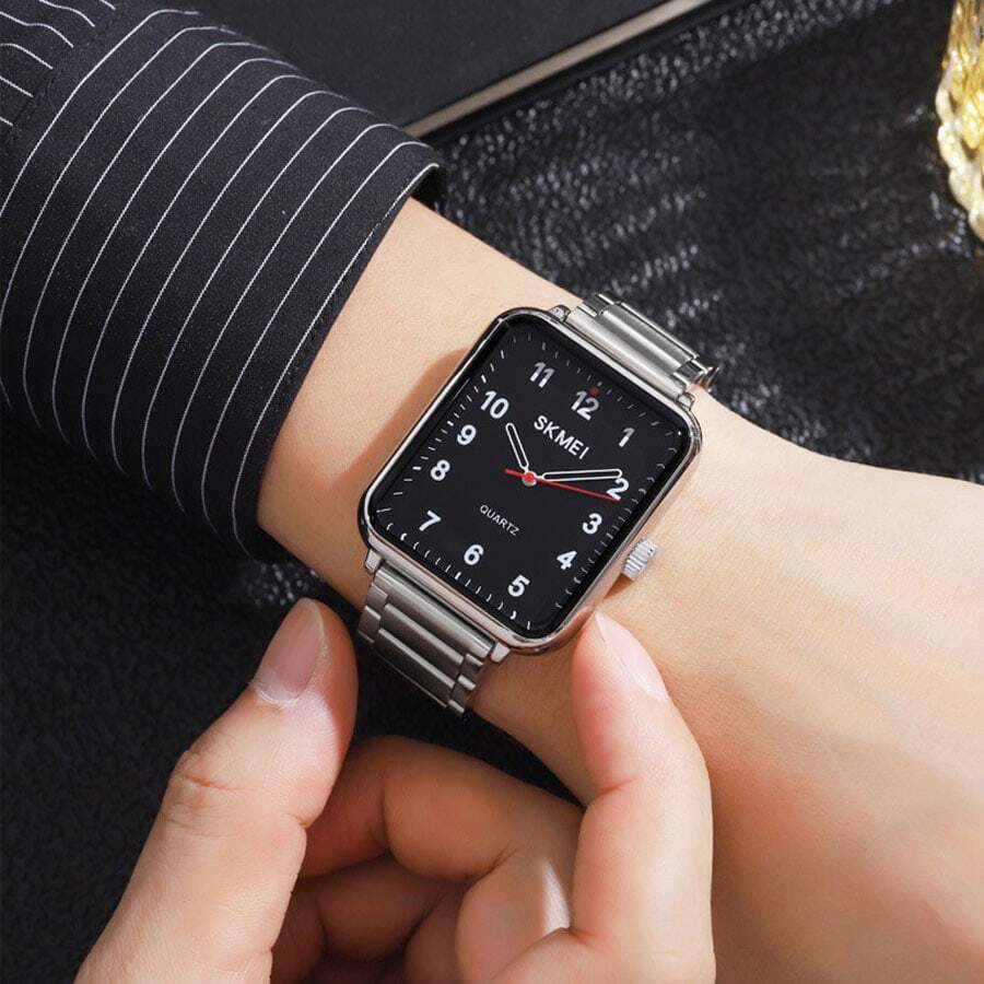 1pc Steel Strap Watch For Men And Women With Retro Square Dial, Digital ...