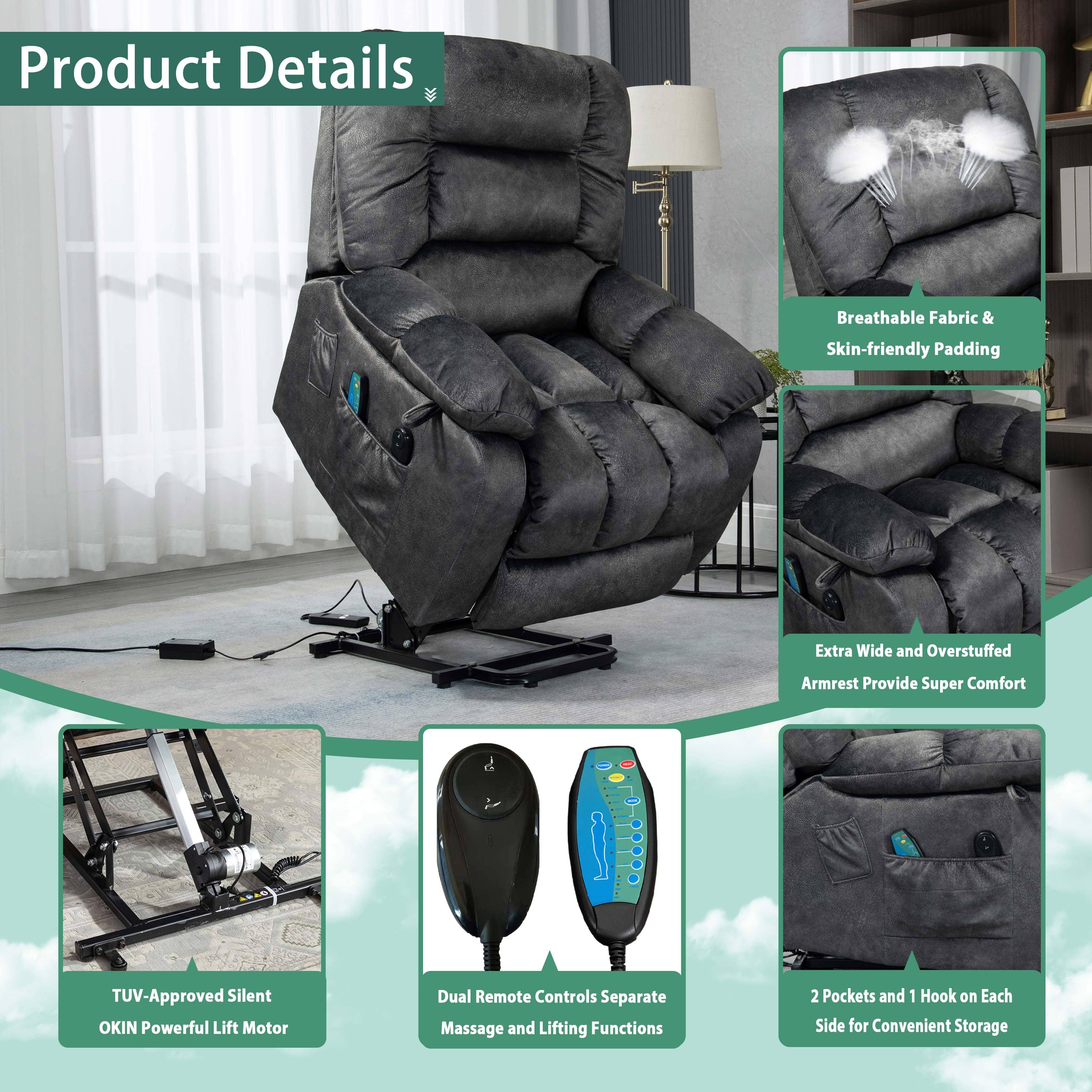 PUG258Y Power Lift Chairs for Elderly: Top Lift Recliner with Heat and ...