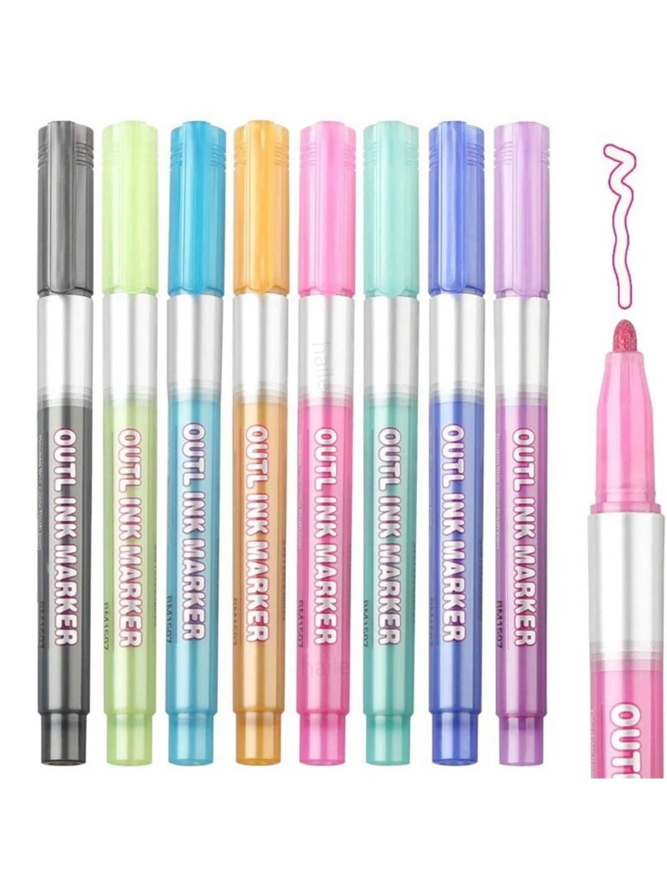 8 Color Christmas Pen Highlighter Double Line Outline Art Pen Marker ...