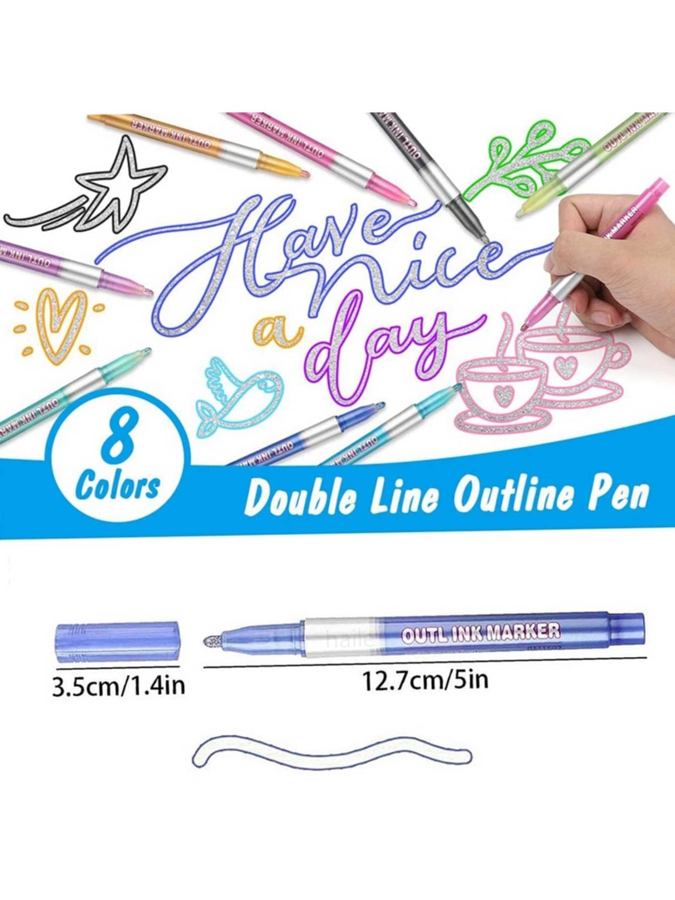 8 Color Christmas Pen Highlighter Double Line Outline Art Pen Marker ...