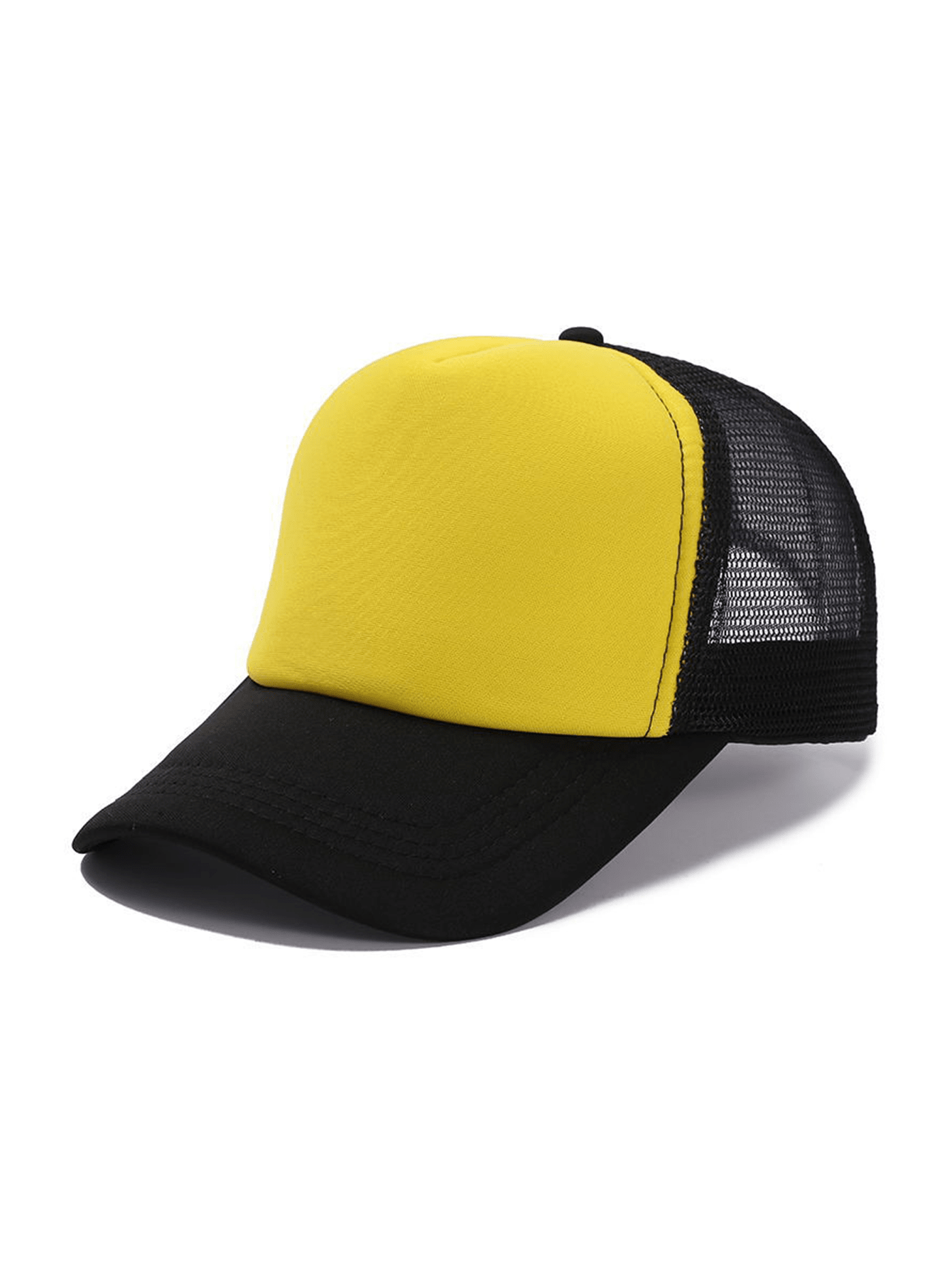 1pc Black & Yellow Mesh Foam Trucker Baseball Cap, Suitable For Daily ...