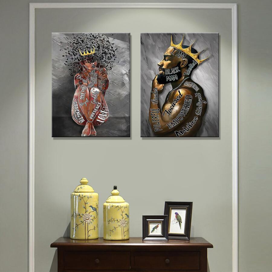 2pcs Black King And Queen Wall Decor, Canvas Painting African American Wall Art, Unframed ...