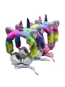 Rainbow Unicorn Design Headphones With Plush 3.5mm Input Cute | SHEIN USA