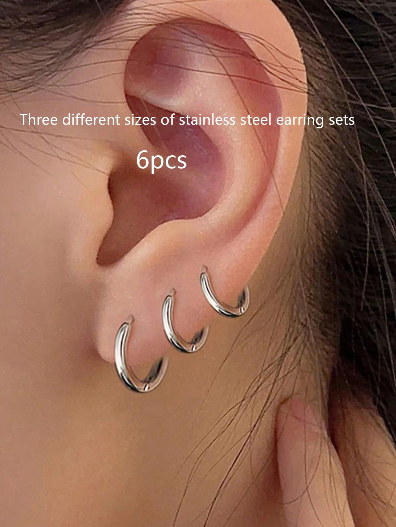 3pairs/set Casual Stainless Steel Minimalist Hoop Earrings For Women ...