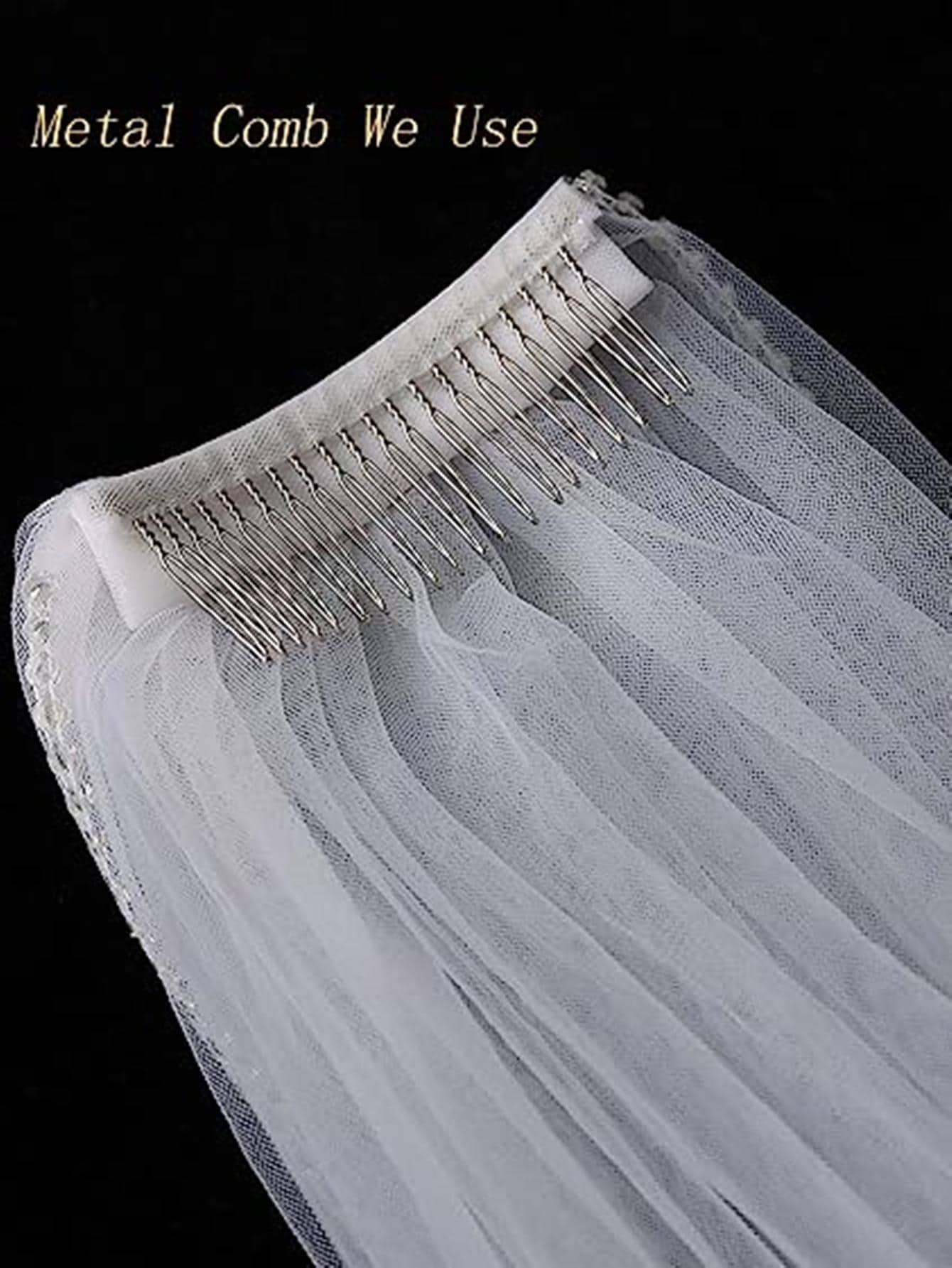 Ivory Long Lace Soft Tulle Bridal Veils with Metal Comb | SHEIN USA