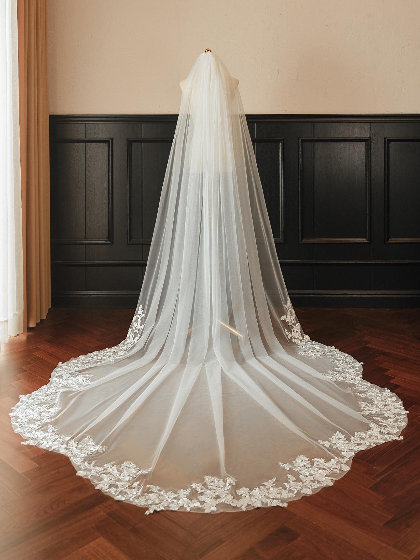 Ivory Long Lace Soft Tulle Bridal Veils with Metal Comb | SHEIN USA