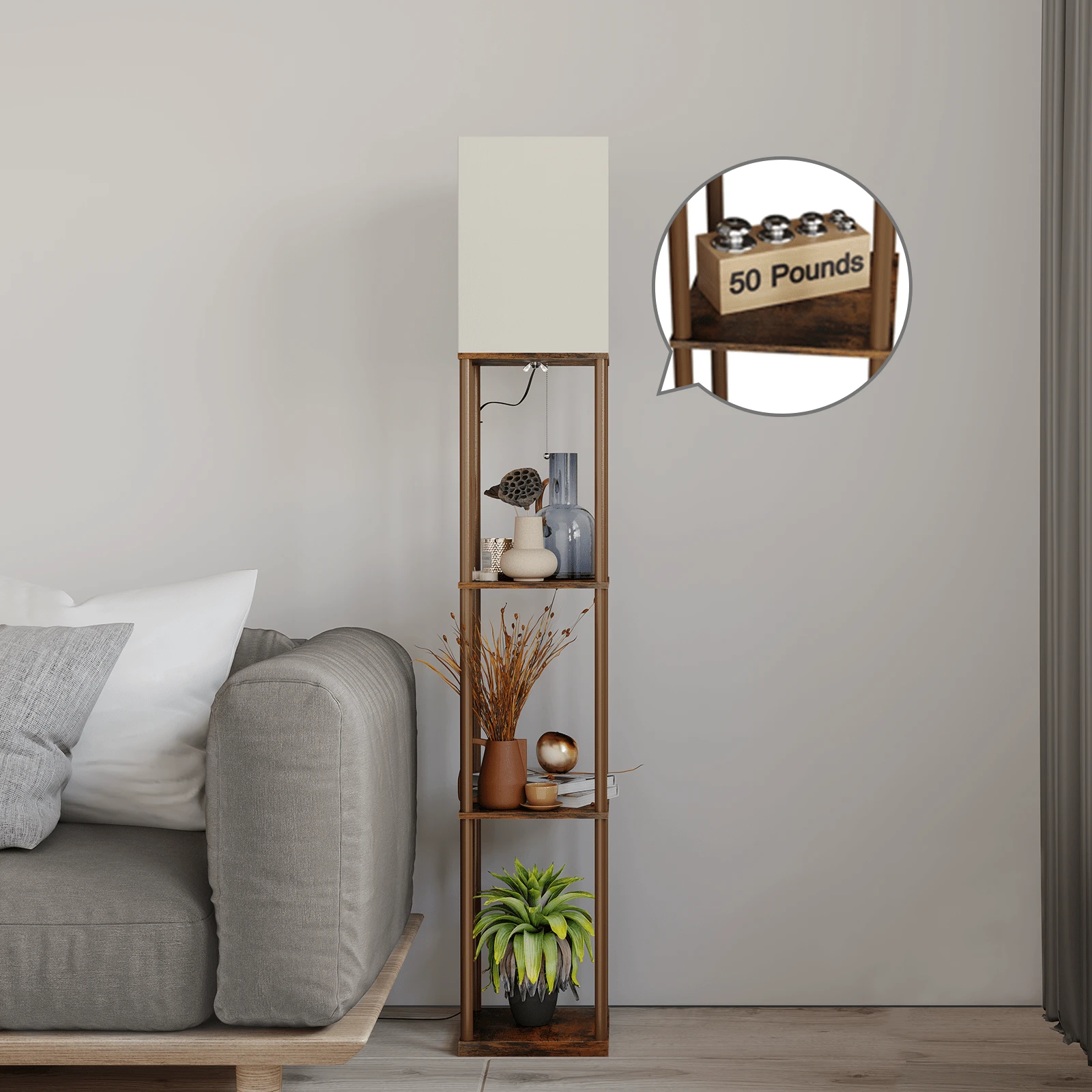 Floor Lamp with Shelves, Modern Square Standing Lamp with 3 Color ...