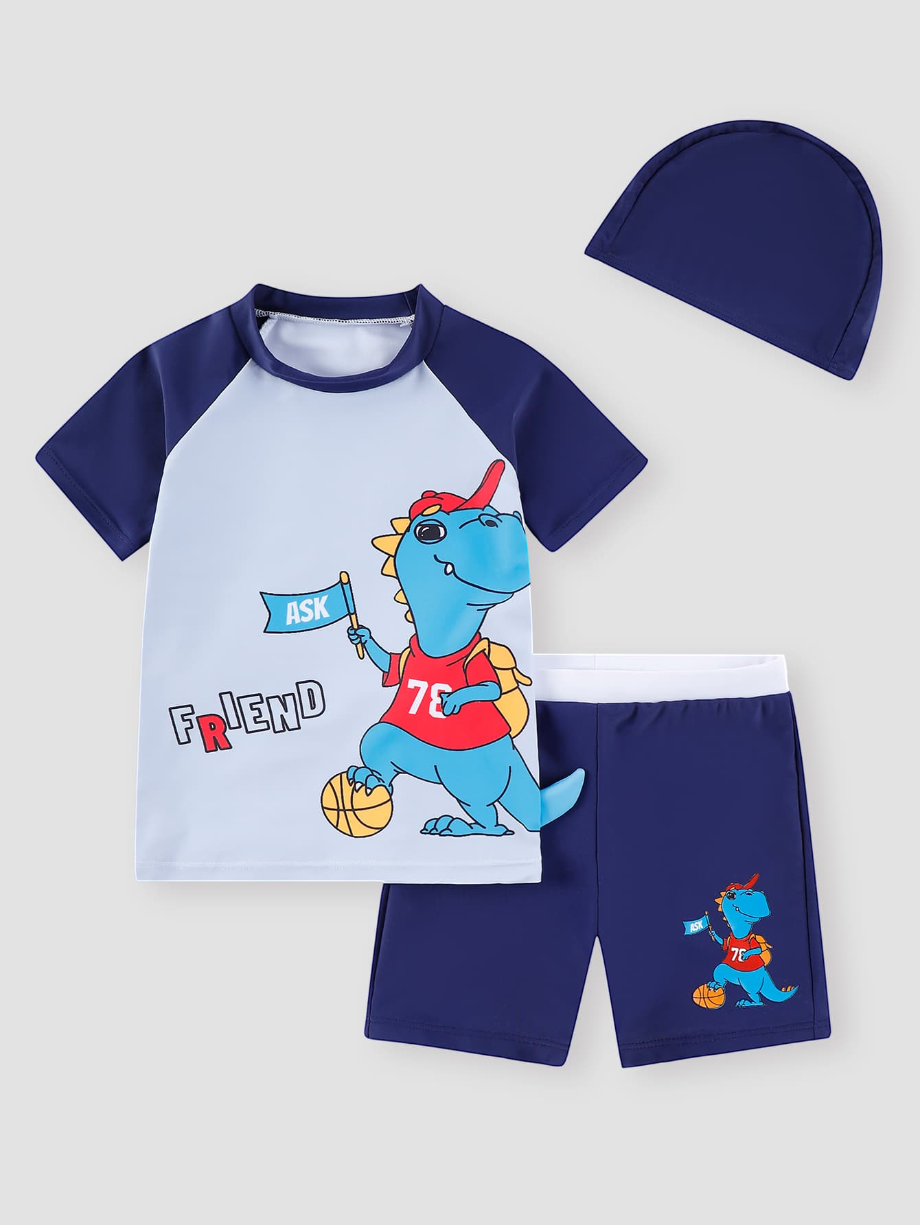 2Pcs/Set Tween Boys' Printed Rash Guard Swimsuit With Swim Cap | SHEIN USA