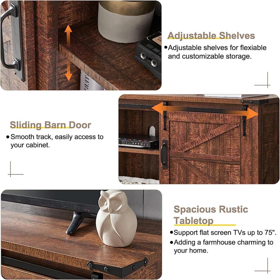 OKD Farmhouse TV Stand for 75 Inch TV with Sliding Barn Door, Rustic ...