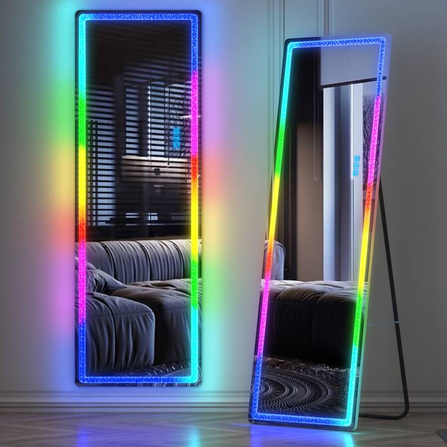 Full Length Mirror With RGB LED Lights, Full Body Lighted Mirror With ...