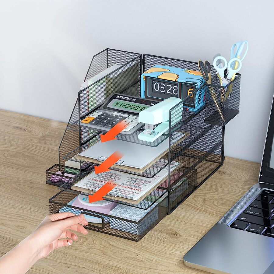 Desk Organizer, File Organizer for Desk with Vertical File Folder ...