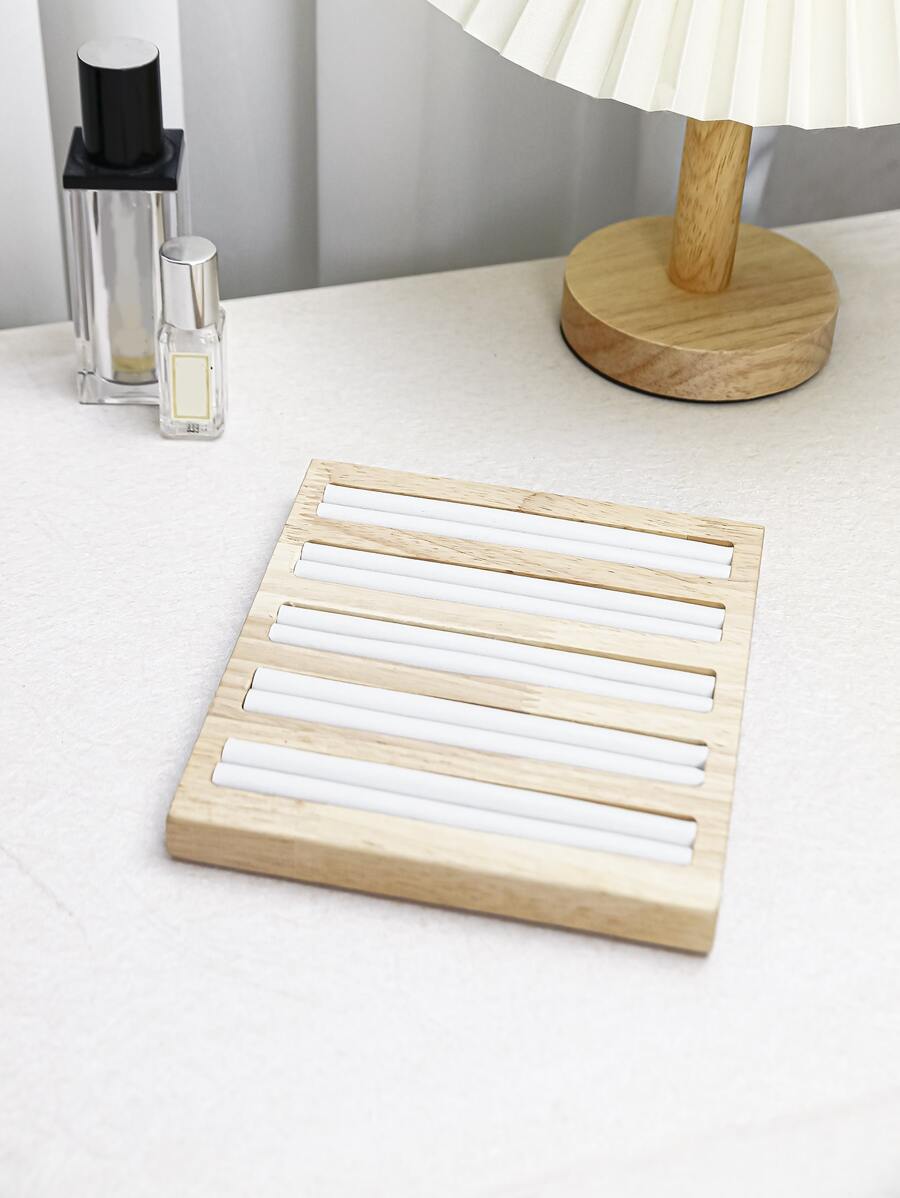 1pc Natural Solid Wood Rectangular Display Tray For Rings And Earrings ...