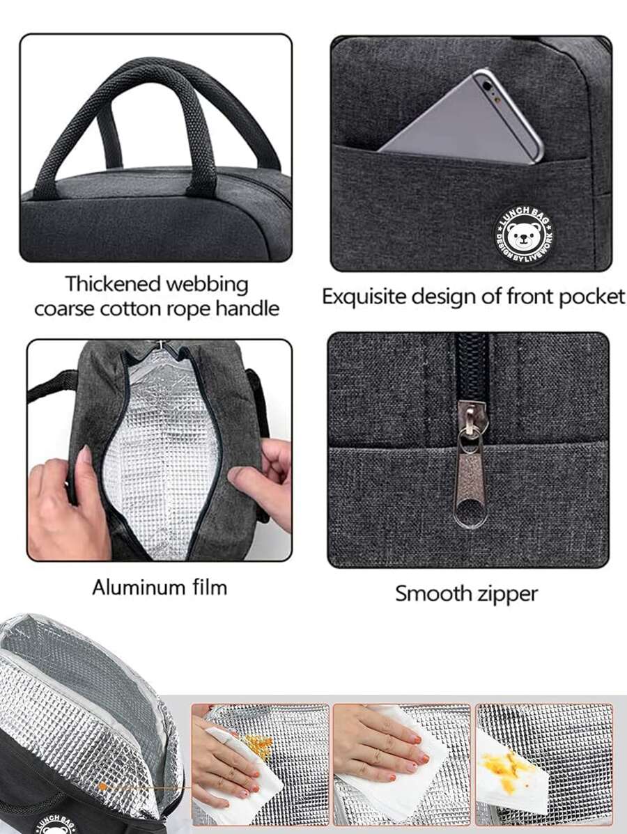 Insulated Thermal Lunch Dinner Bags Canvas Handbag Picnic Travel Cooler ...