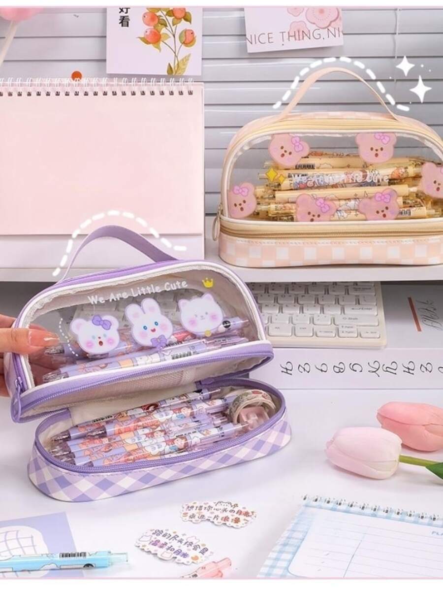 Double-layer Large Capacity Transparent Pencil Case For Girls ... Double-layer Large Capacity Transparent Pencil Case For Girls ...