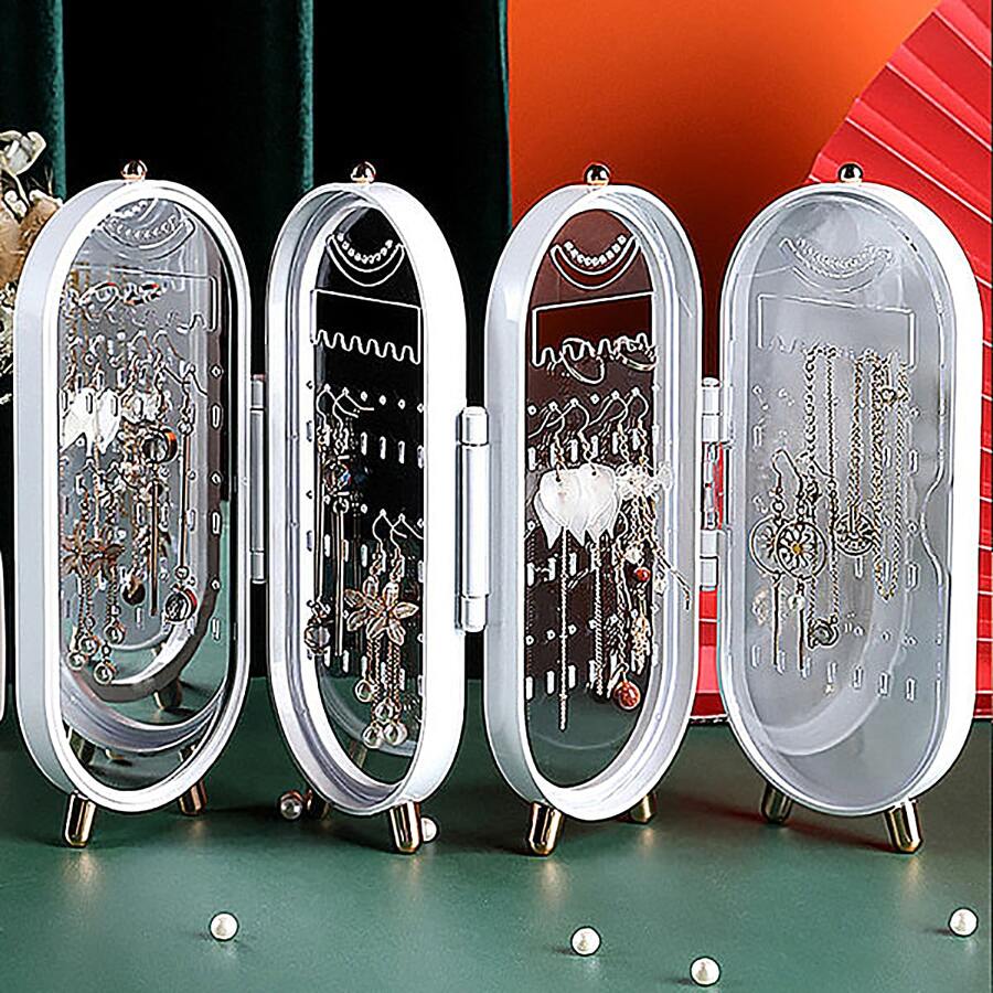 Foldable Earring Holder Jewelry Organizer Box With Mirror, 4-Layer ...