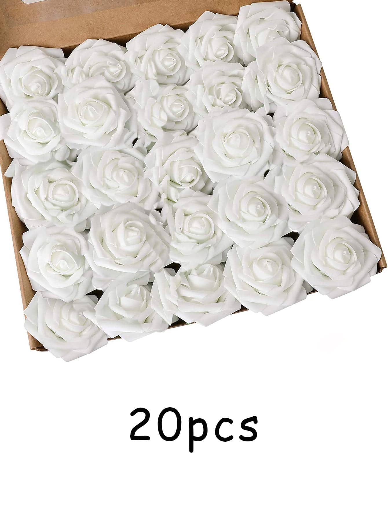 20pcs/25pcs Real Looking Fake Roses w/Stem for DIY Wedding Bouquets ...