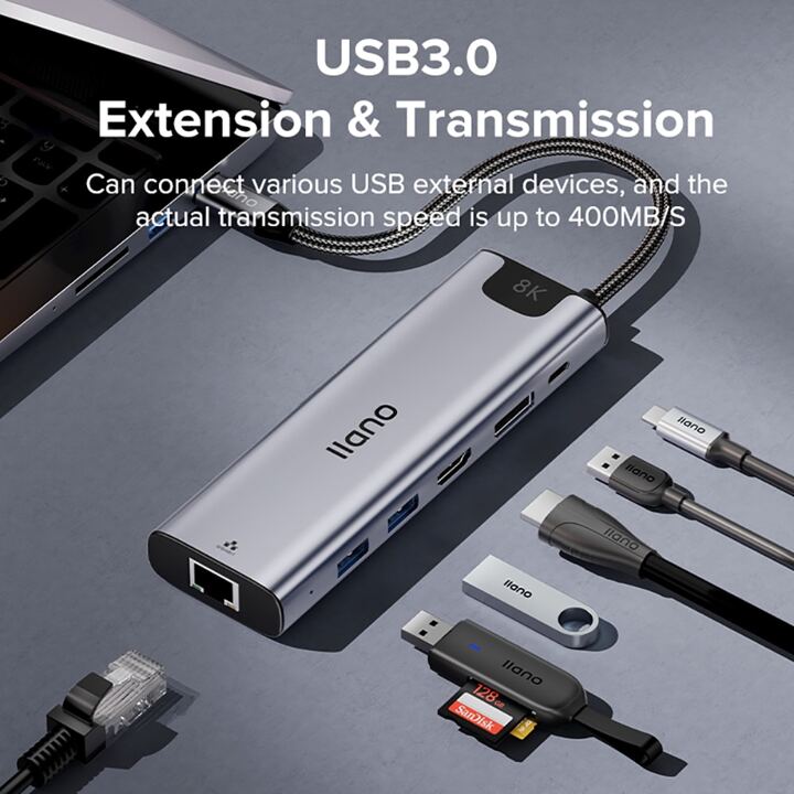 LLANO 6 In 1 USB C Hub Type C To HDMI 8K Multiport Adapter With USB 3.0 ...