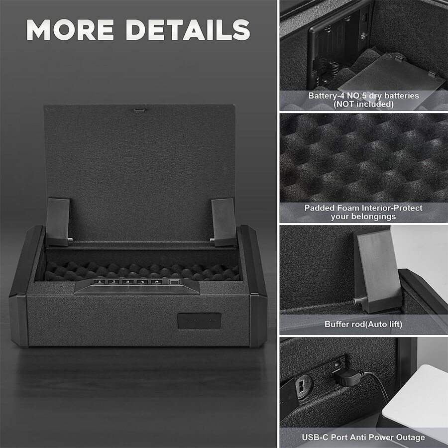 Fingerprint Gun Safe, Gun Lock Box for Pistols Contain Three Ways Quick ...