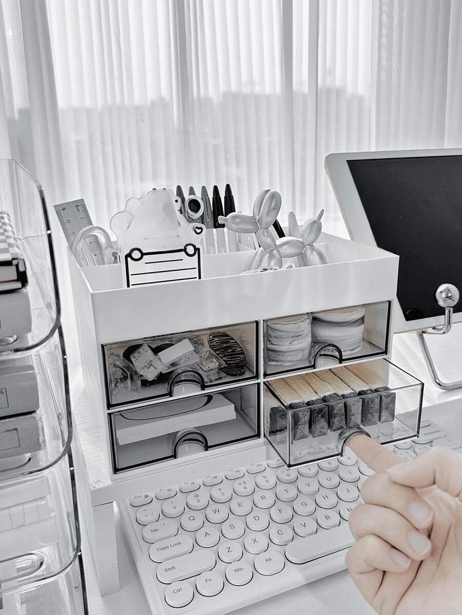 1pc Dorm Desk Desktop Storage Box, Drawer-style Organizer Shelf For ...