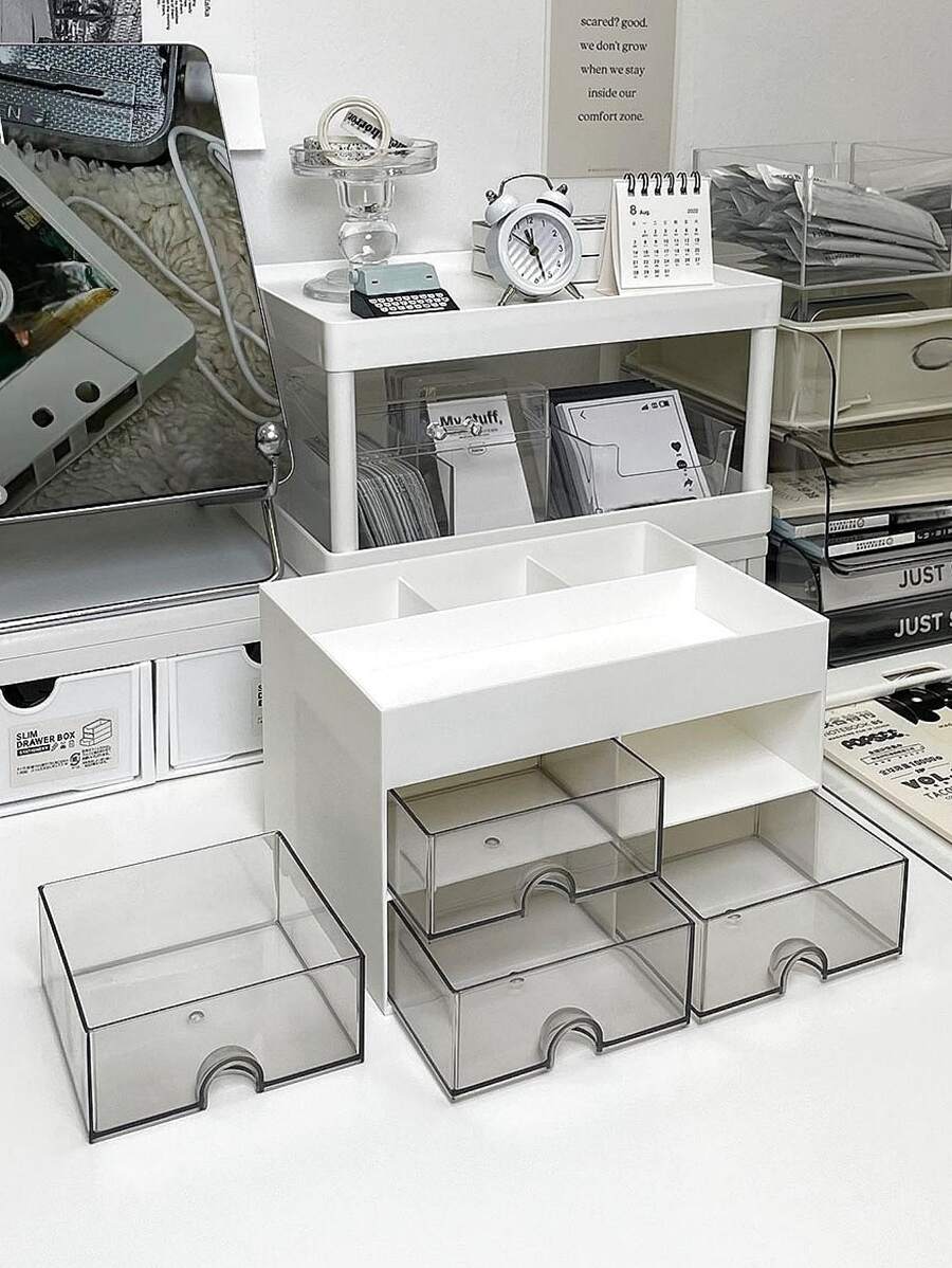 1pc Dorm Desk Desktop Storage Box, Drawer-style Organizer Shelf For ...