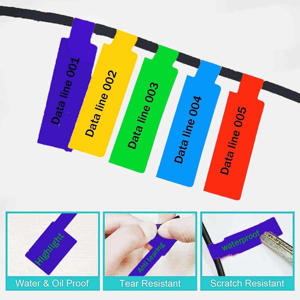 5pcs/Set Waterproof Cable Labels In 10 Colors, Writable Self-Adhesive ...