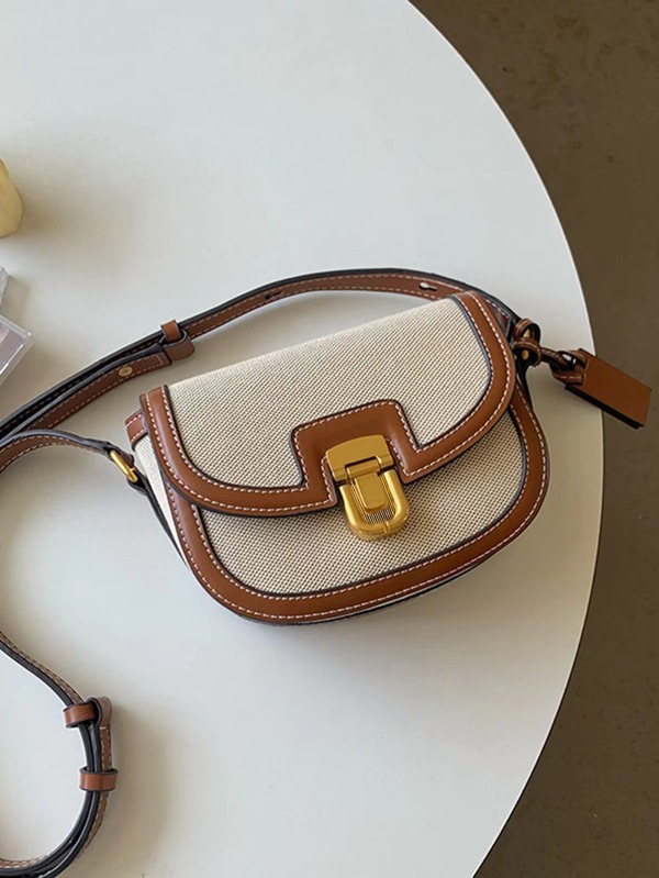 Metal Decor Saddle Bag Contrast Binding Flap Mini Stitching Saddle Bag ... Metal Decor Saddle Bag Contrast Binding Flap Mini Stitching Saddle Bag ...