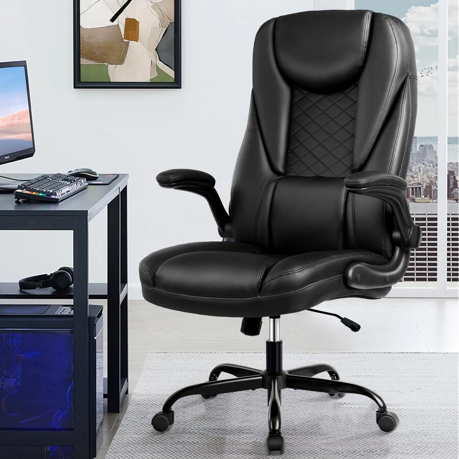 Executive Leather Office Chair, Ergonomic Chair, Adjustable Flip-Up ...