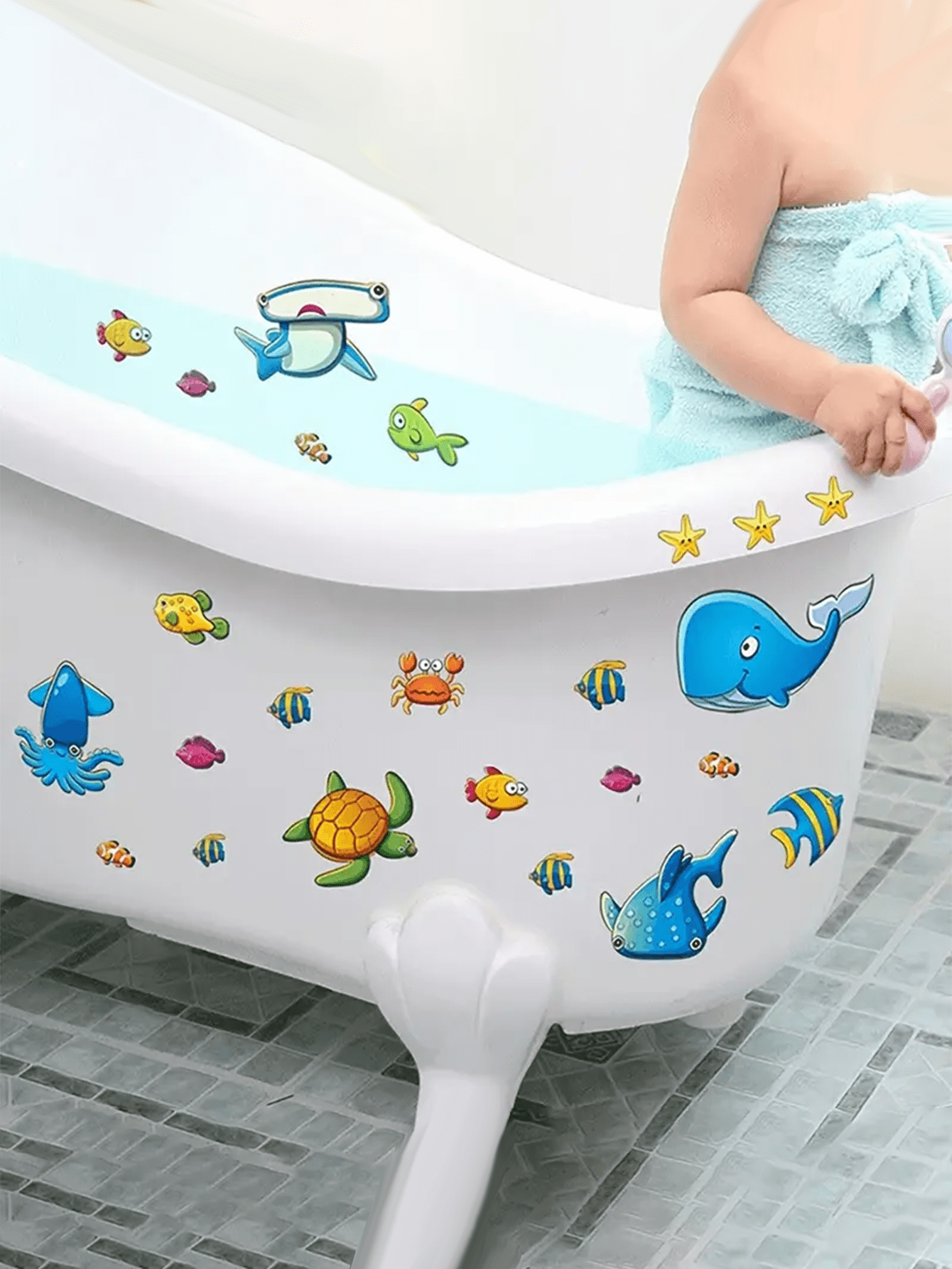 6pcs Bathtub Decals Sea Animals Non-slip Matte Bathroom Stickers ...
