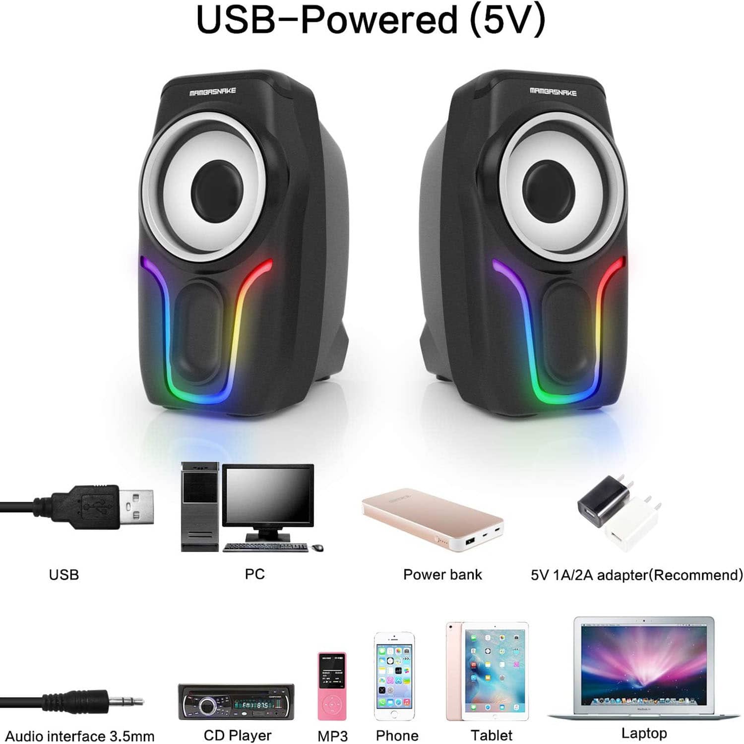 Computer Speakers,2.0 Stereo Volume Control Gaming Speakers with ...