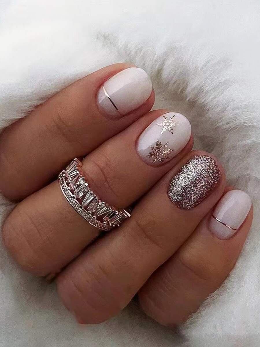 24pcs Short Square Elegant Glitter False Nails, With Wearable Design ...