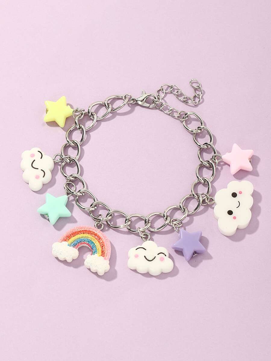 1pc Colorful Rainbow Cloud & Random Star Shape Pendant Necklace/Cute Bracelet For Kids Daily ...