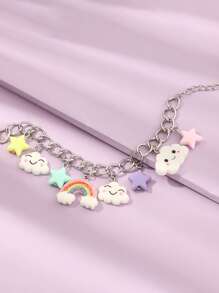 1pc Colorful Rainbow Cloud & Random Star Shape Pendant Necklace/cute Bracelet For Kids Daily ...
