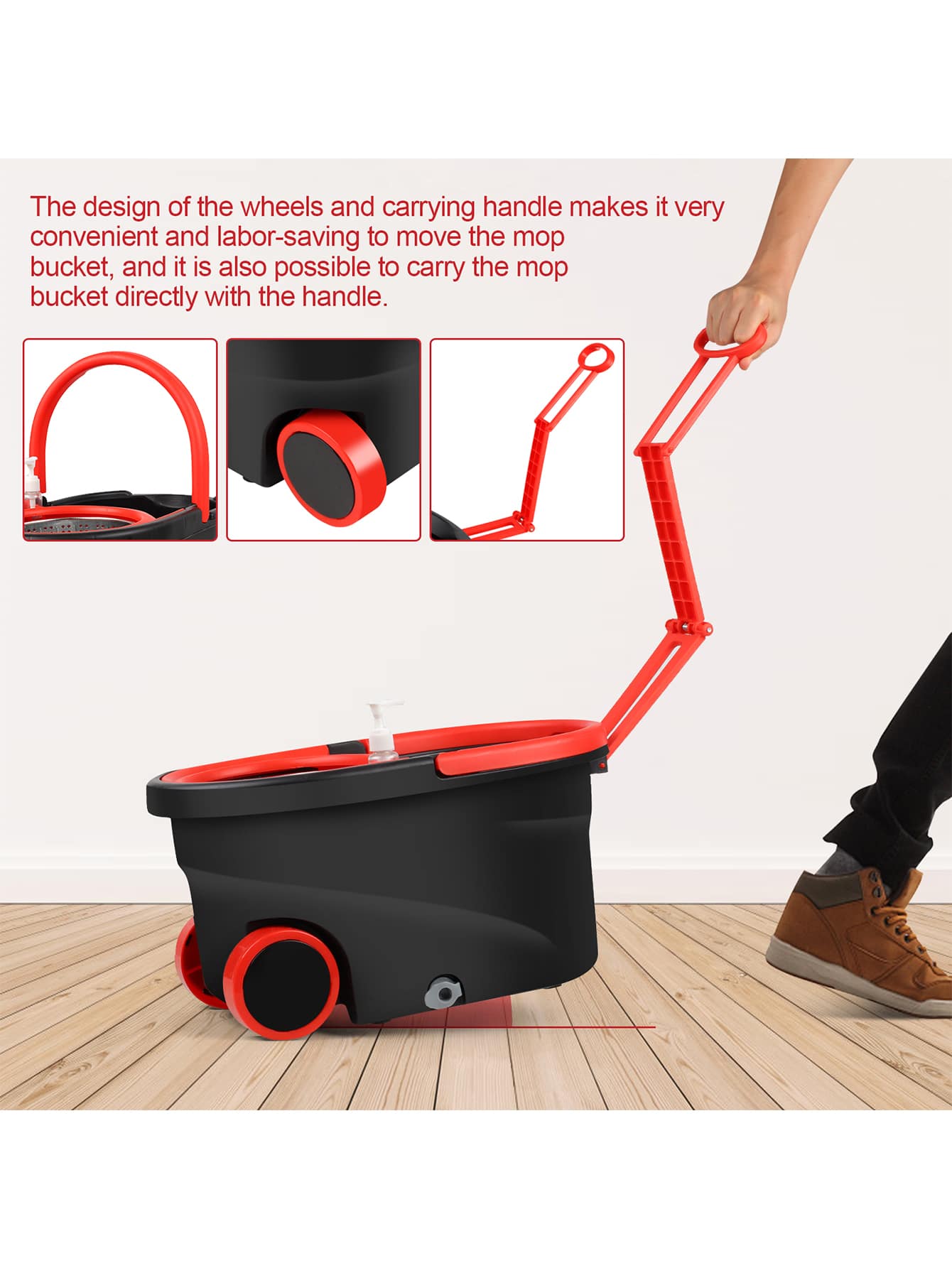 Mop and Bucket Set, 360° Spin Mop and Bucket with Wringer Set on Wheels ...