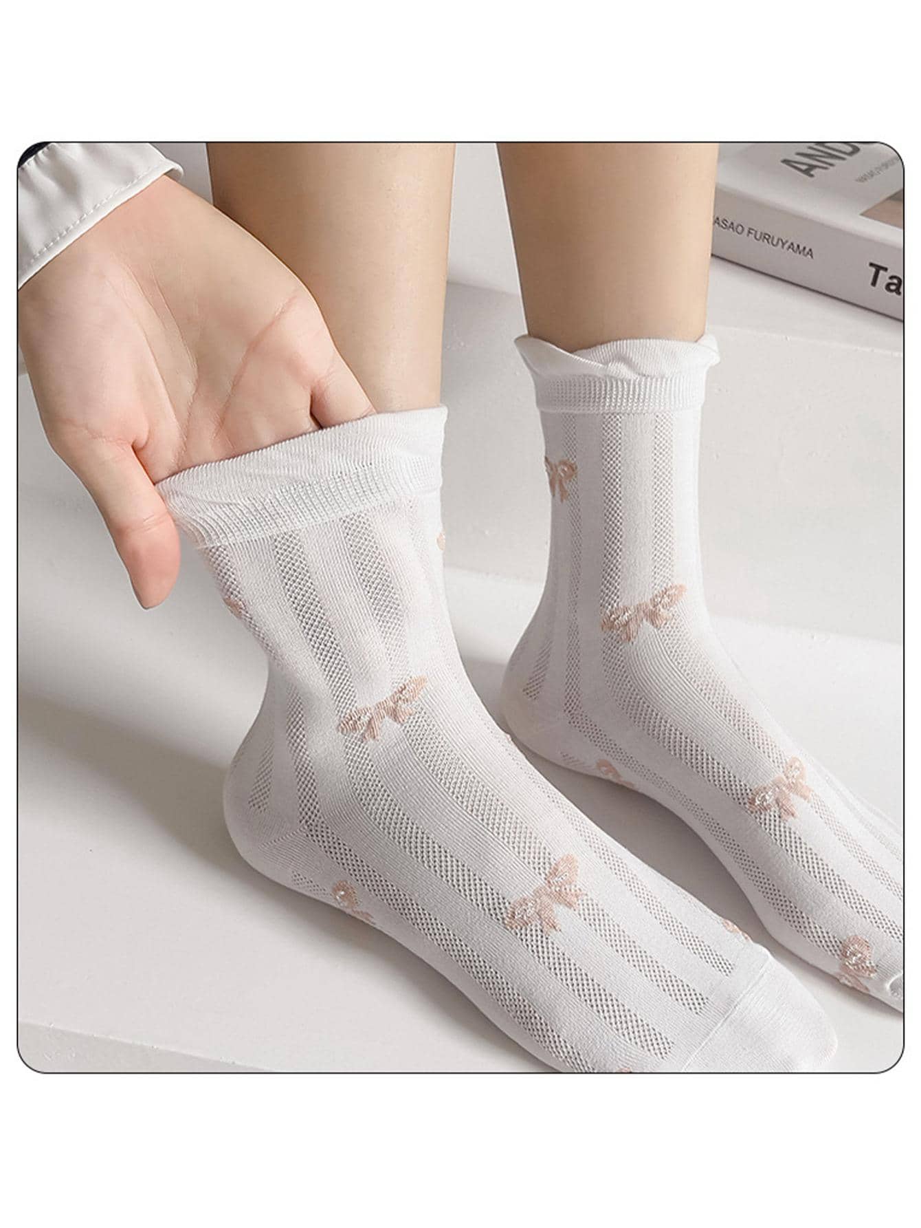 5 pairs of women's spring and summer thin white lace bubble mouth bow ...