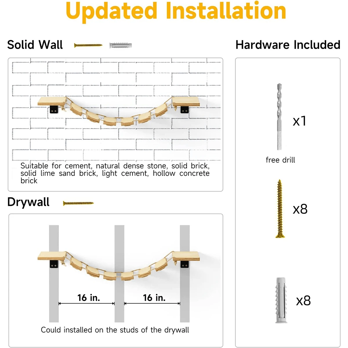 Cat Bridge Wall Mounted, 12.8 in Wider Cat Shelf and Cat Climbing Step ...