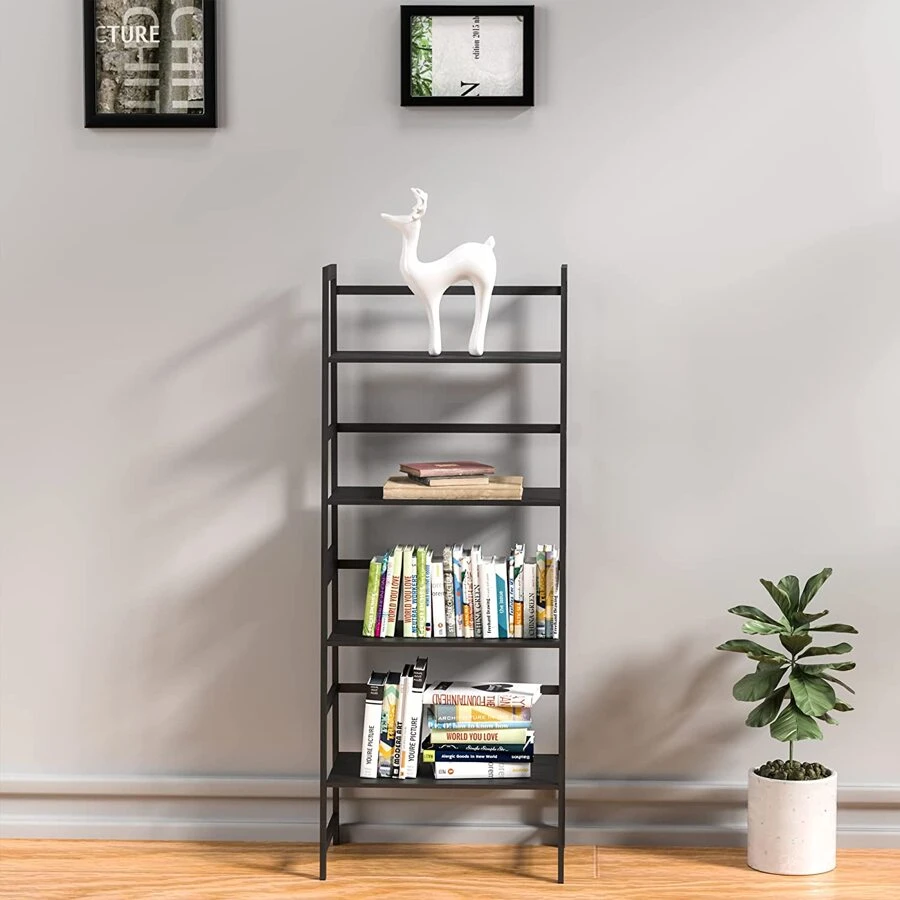 4 Tier Black Ladder Bookshelf, Tall Book Case Storage Shelves for ...
