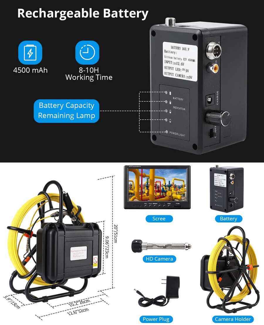 Sewer Camera 300ft with Locator, Self-Leveling, 9'' Screen Drain Camera ...
