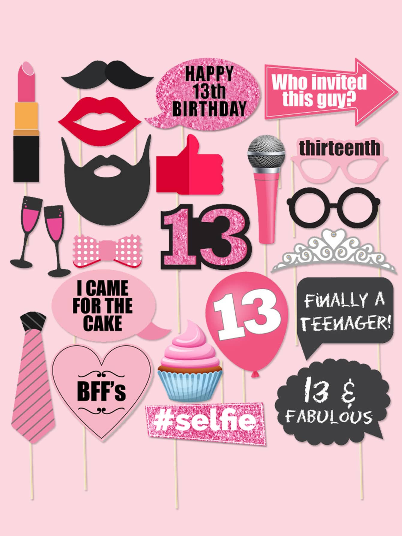 22pcs 13th Birthday Party Decoration Photobooth Prop | SHEIN USA