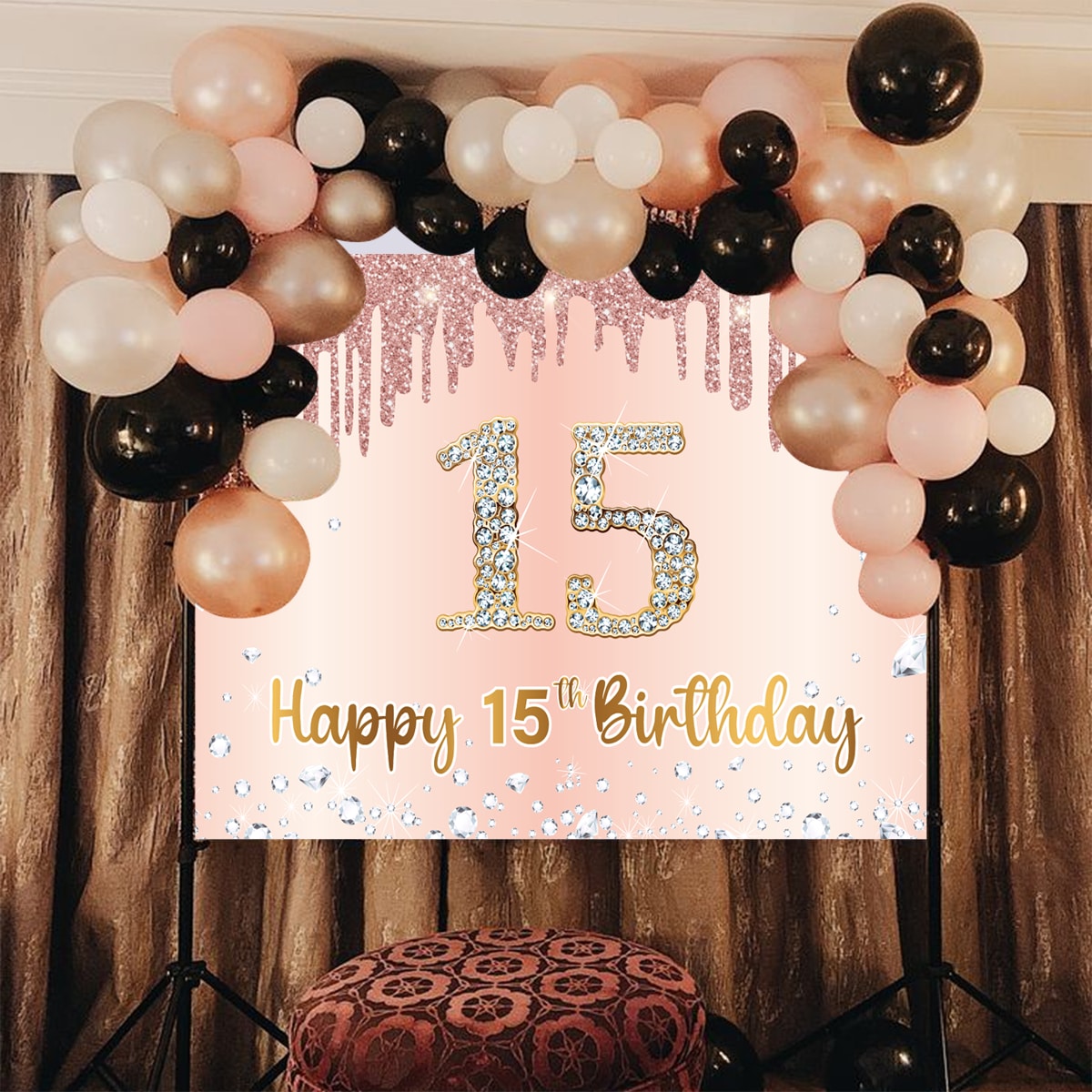 Happy 15th Birthday Banner Backdrop Decorations for Girls | SHEIN USA