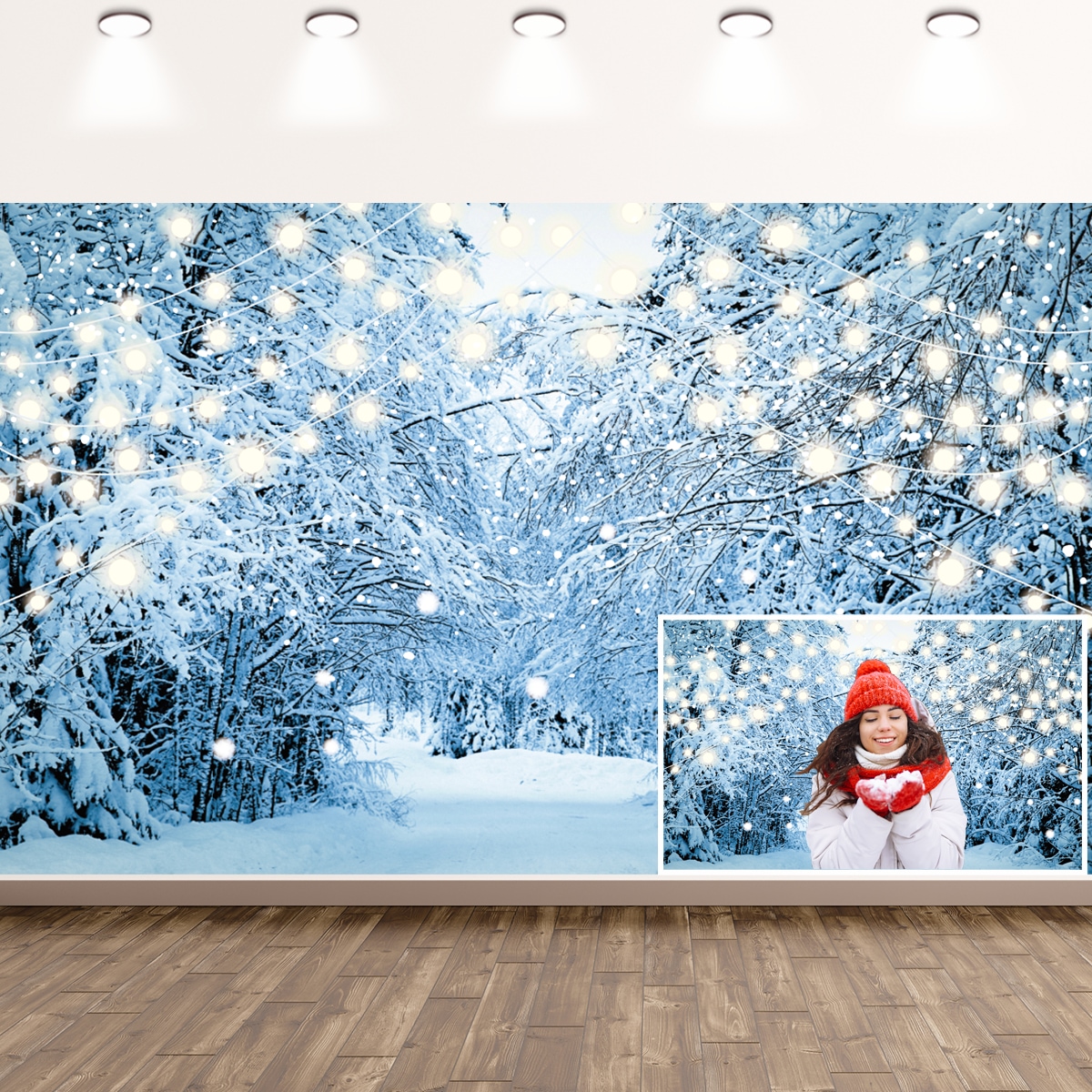6x4ft Winter Scene Backdrop Wonderland Snowflake Photography Background Bokeh Glitter White Snow ...