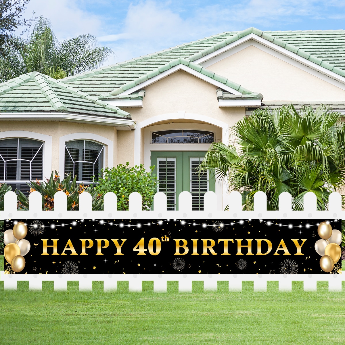 Happy 40th Birthday Yard Sign Banner Birthday Decorations Black Gold ...