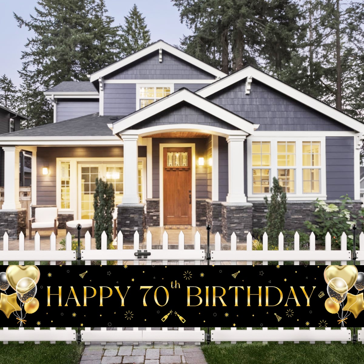 Happy 70th Birthday Yard Sign Banner Birthday Decorations Black Gold ...