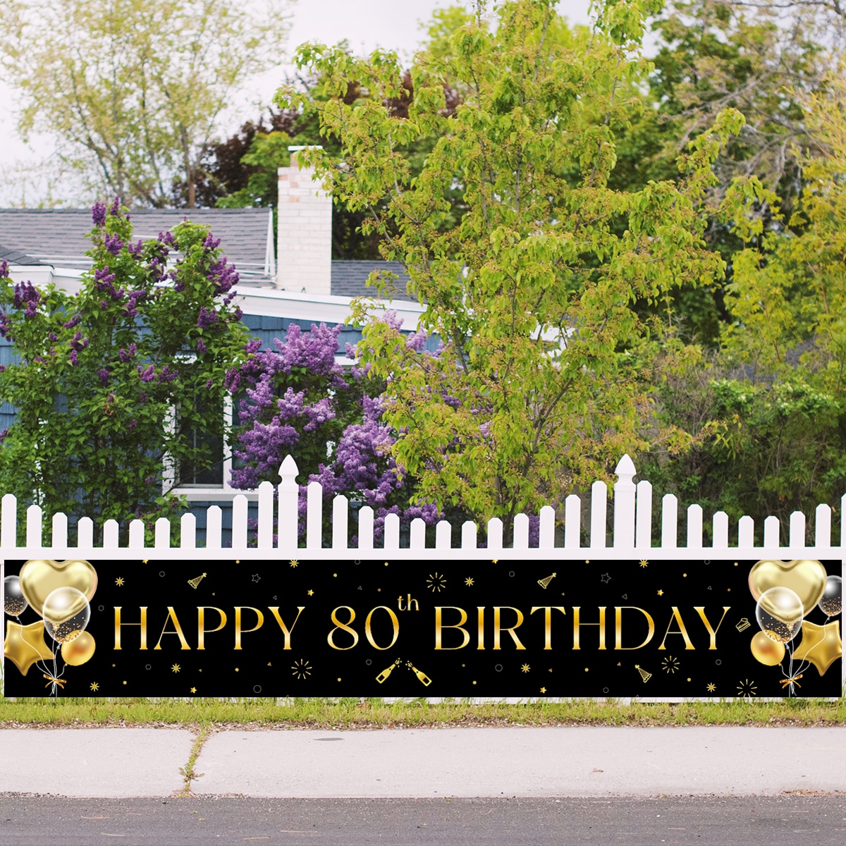 Happy 80th Birthday Yard Sign Banner Birthday Decorations Black Gold