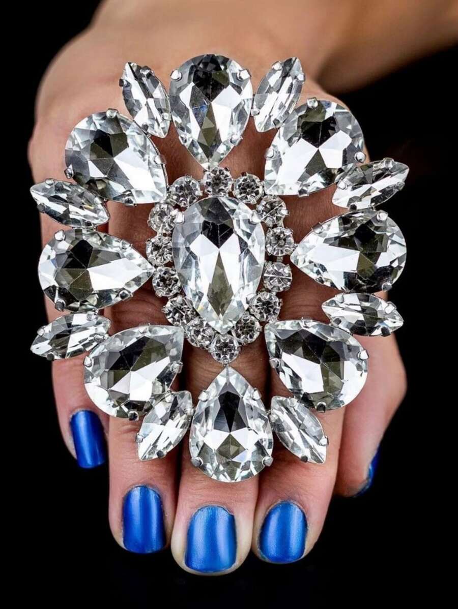 INS Clear Rhinestone Acrylic Large Round Stone Open Ring Decoration for ...