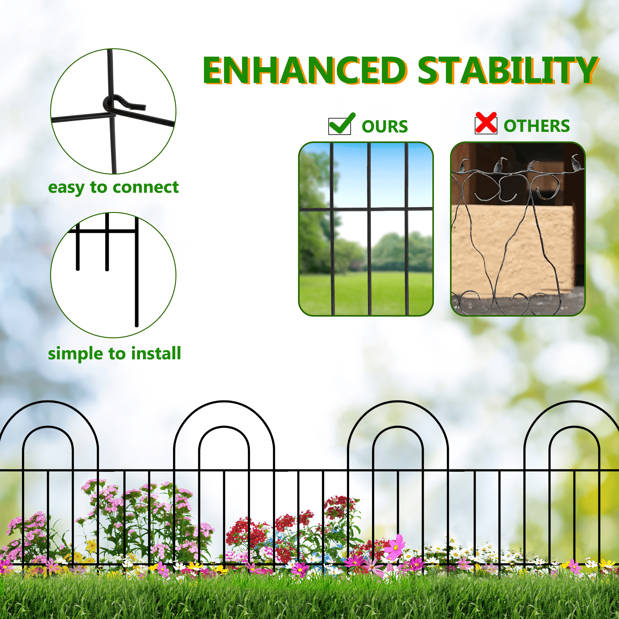 NeuType Garden Fence with 4mm Thick Metal Wire 32 in. H 14 Decorative ...