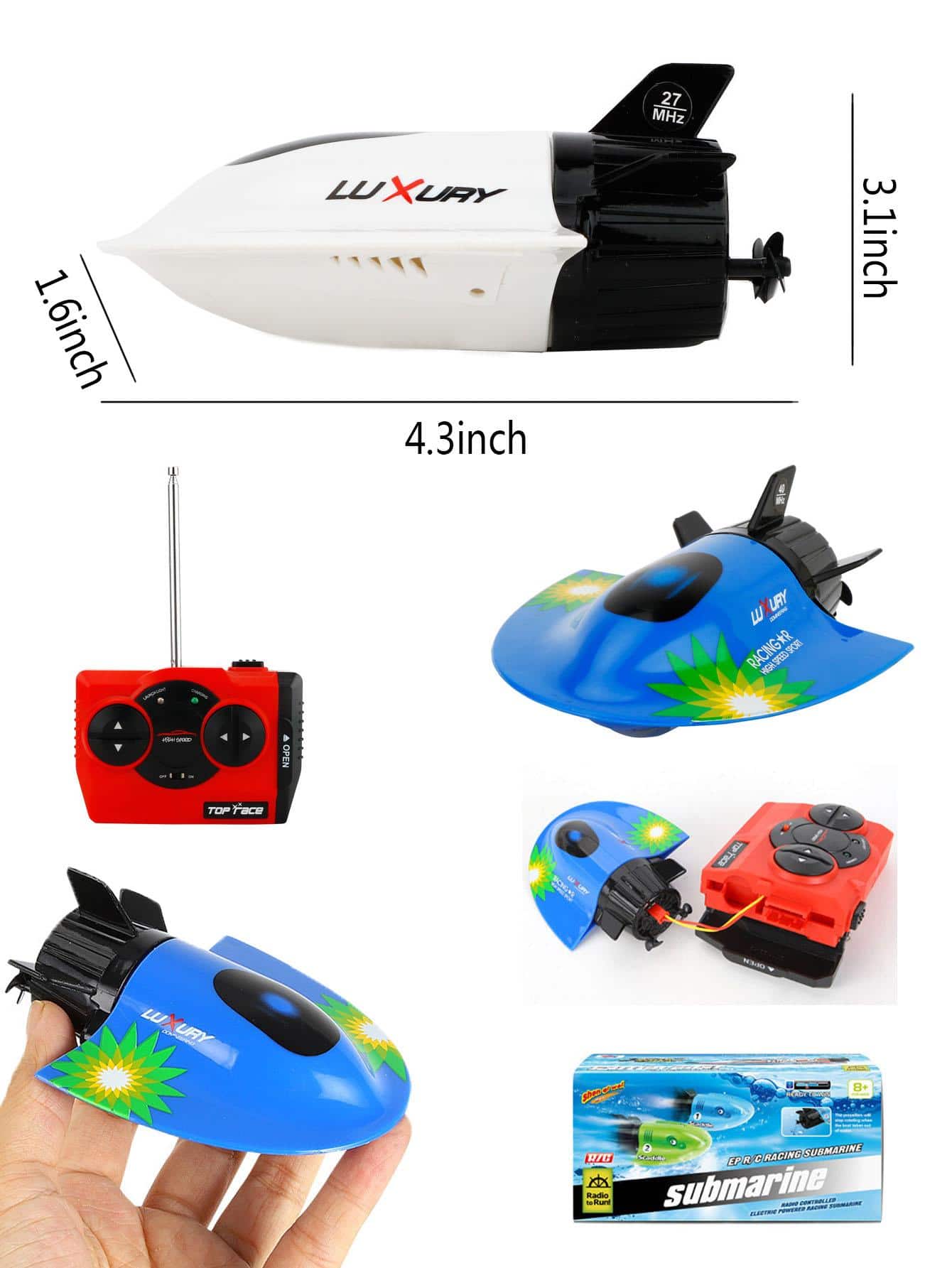 White Color 2.4V 80mAh Underwater Sightseeing Model Boat Toy Remote ...