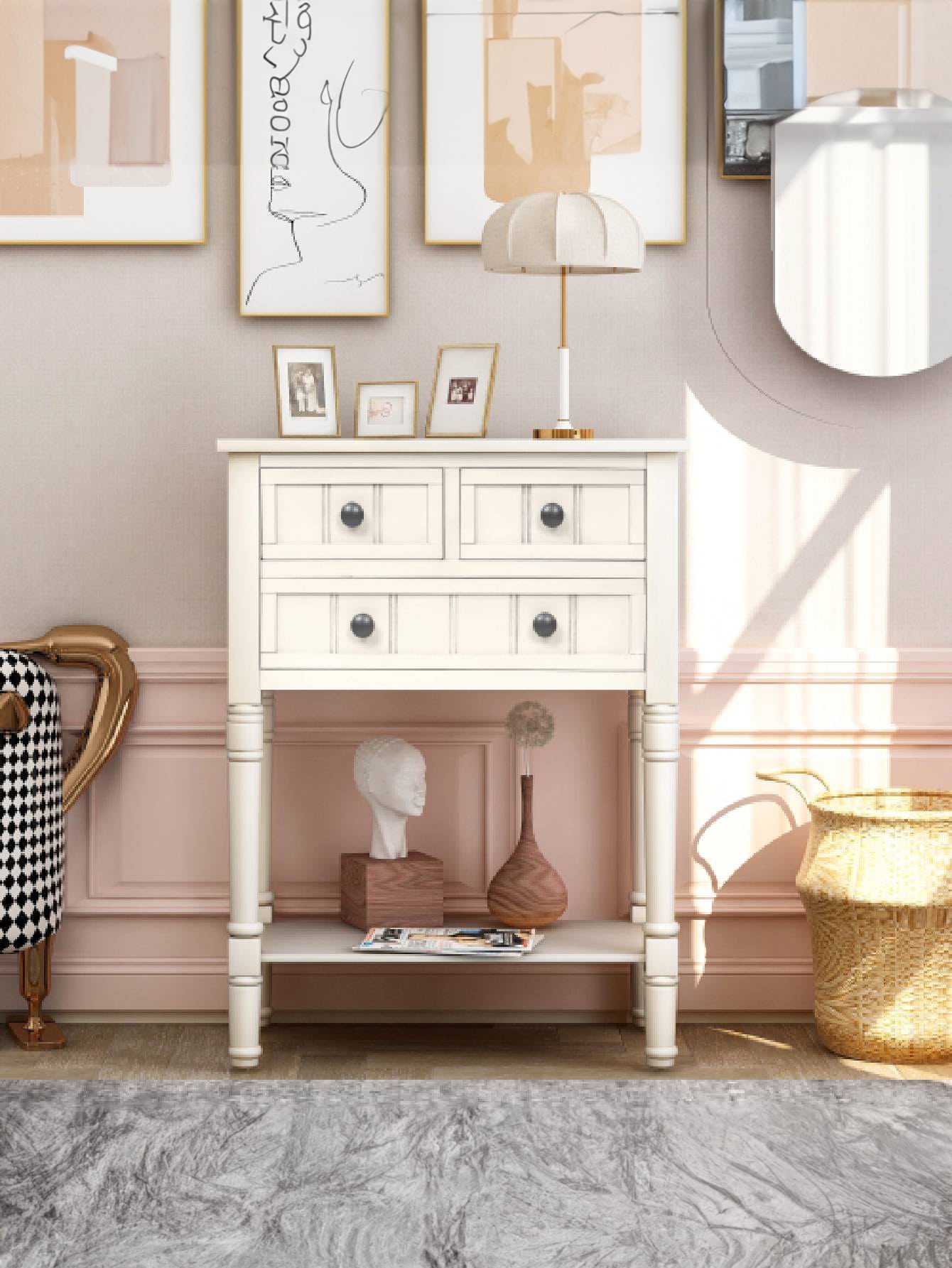 Narrow Console Table, Slim Sofa Table with Three Storage Drawers and ...